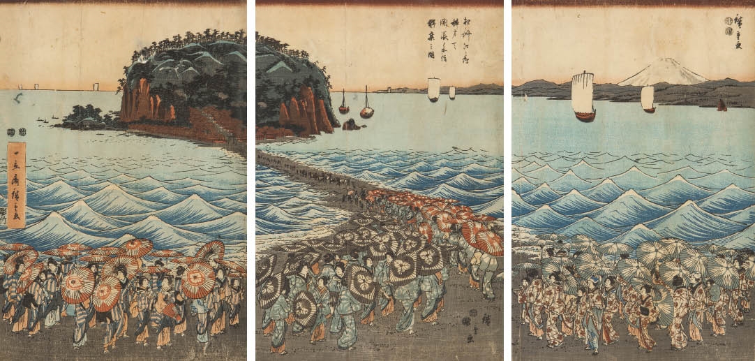 Utagawa Hiroshige | Soshu Enoshima benzaiten kaicho sankei gunshu no zu ...