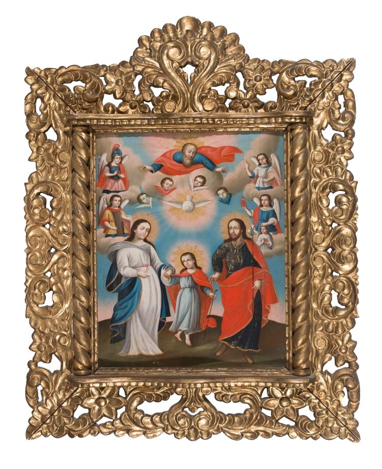 Spanish Colonial School, 17th Century | The Holy Family with the four archangels | MutualArt