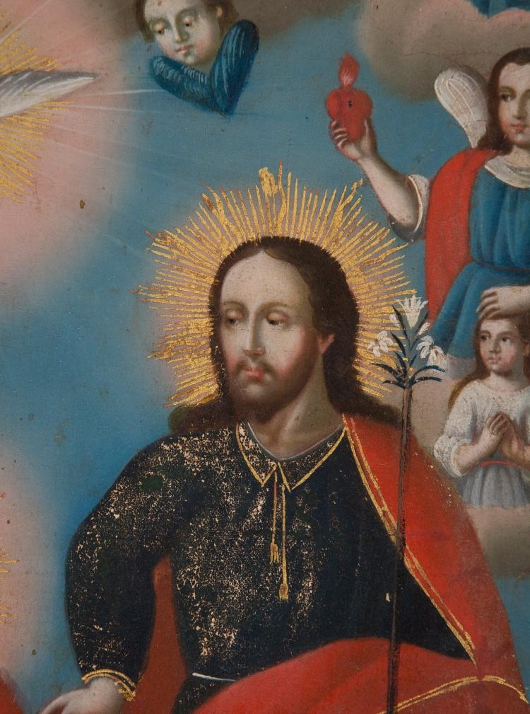 Spanish Colonial School, 17th Century | The Holy Family with the four archangels | MutualArt