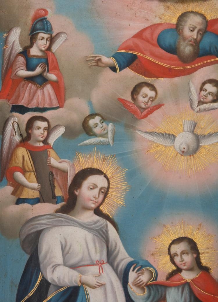 Spanish Colonial School, 17th Century | The Holy Family with the four archangels | MutualArt