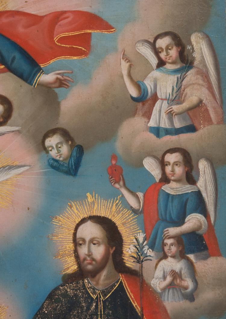 Spanish Colonial School, 17th Century | The Holy Family with the four archangels | MutualArt