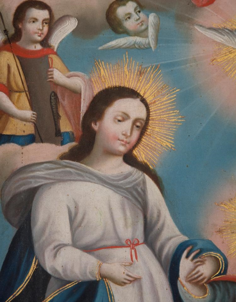 Spanish Colonial School, 17th Century | The Holy Family with the four archangels | MutualArt