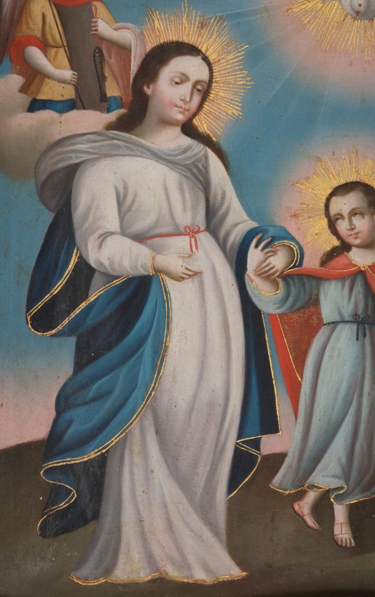 Spanish Colonial School, 17th Century | The Holy Family with the four archangels | MutualArt