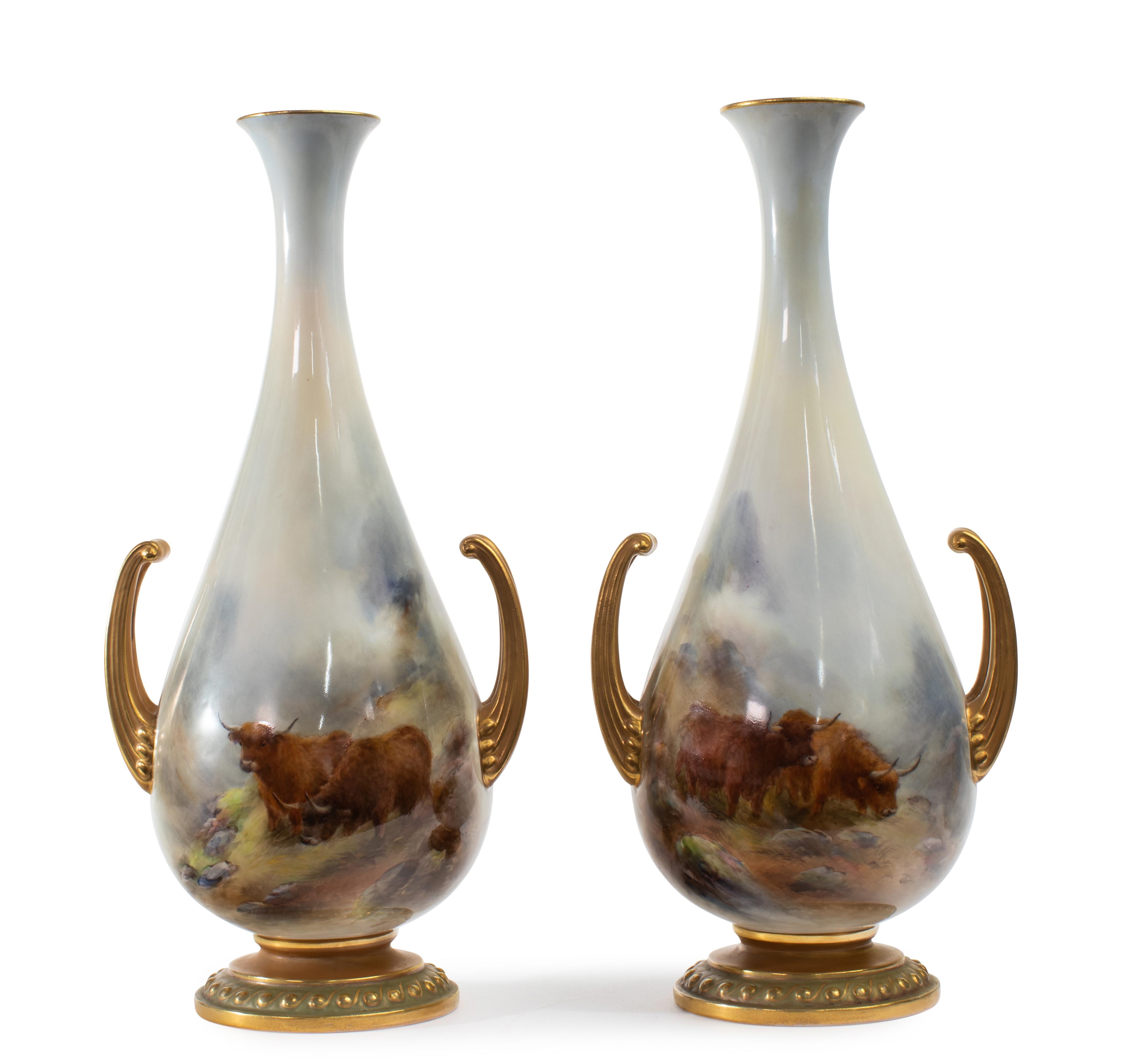 Harry Stinton | A pair of scenic Royal Worcester vases by Harry Stinton ...