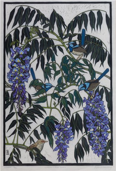 Rachel Newling | Wisteria and Blue Wrens | MutualArt