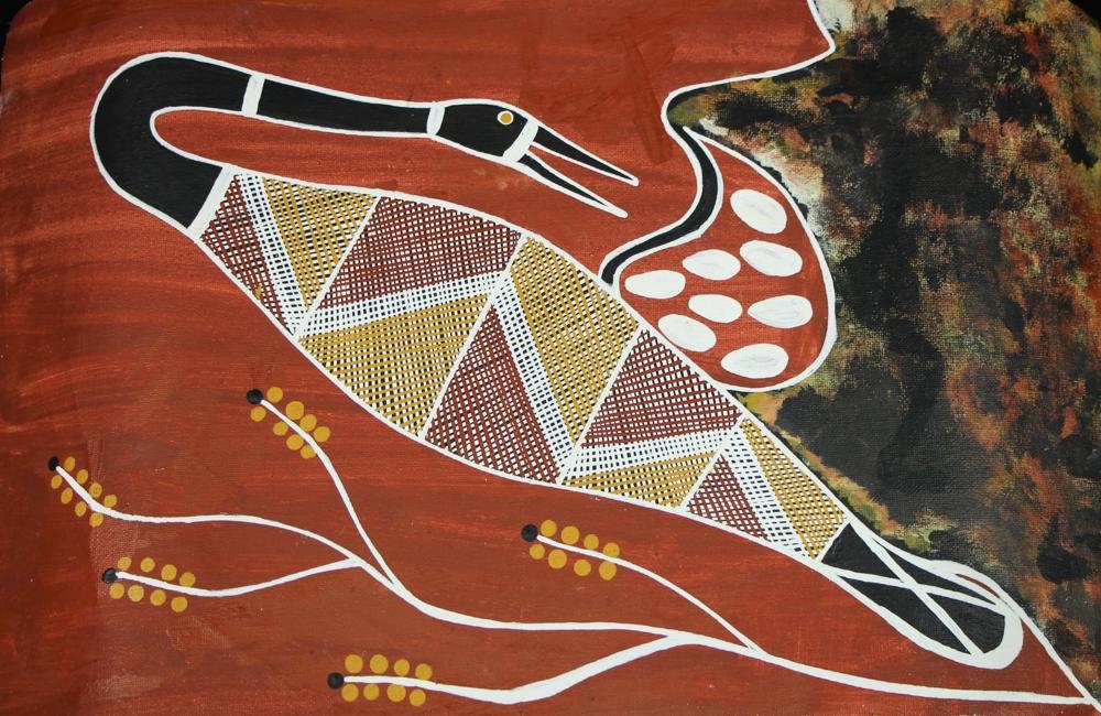 Andrew Narorrua | Brolga with Nest and Eggs (2019) | MutualArt