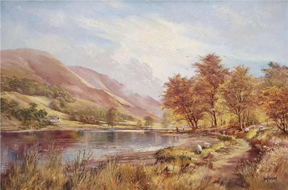 Don Vaughan | Lakeland landscape with figures and sheep in the ...