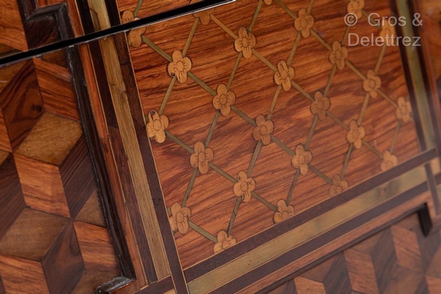 Pierre Harry Mewesen | Wooden chest of drawers inlaid with cubes in ...