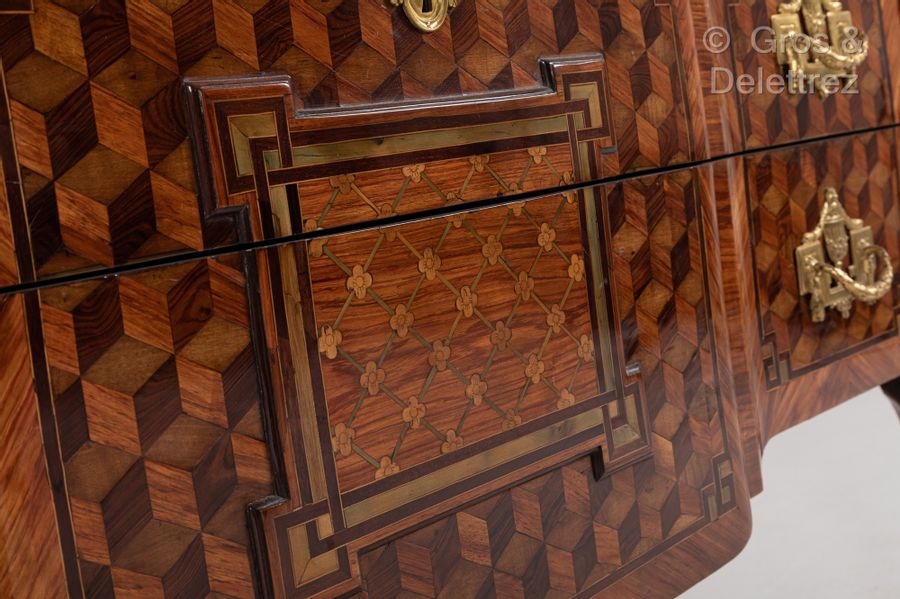 Pierre Harry Mewesen | Wooden chest of drawers inlaid with cubes in ...
