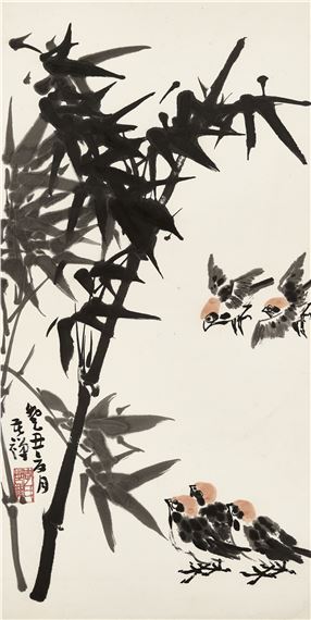 Li Kuchan | Sparrows and Bamboo (1973) | MutualArt