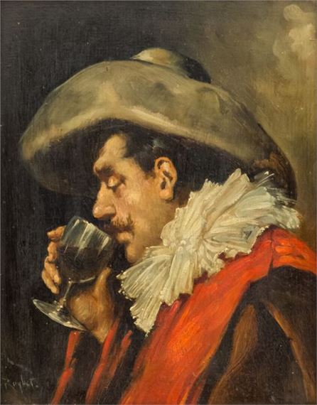 Ferdinand Roybet | Musketeer drinking | MutualArt