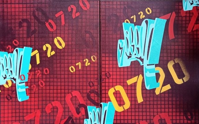 Richard Mirando | Tile Seen tag Pochoir et acrylique sur toile ...