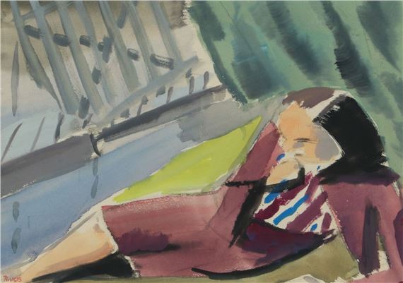 Elizabeth Rivers | GIRL RESTING BY A RIVER | MutualArt