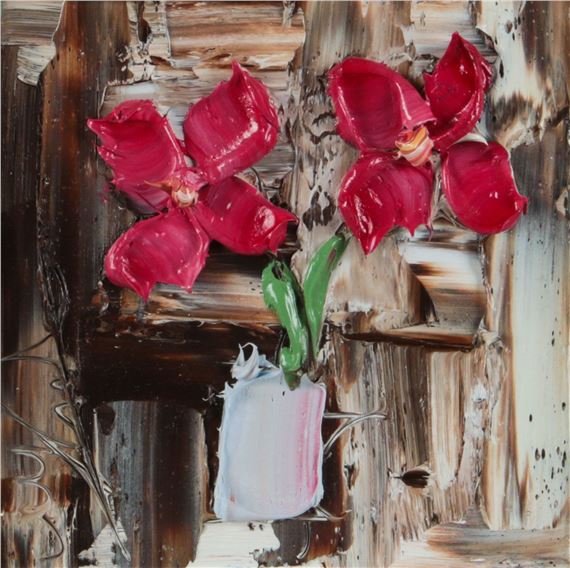 Colin Flack | RED FLOWERS IN A LILAC VASE | MutualArt