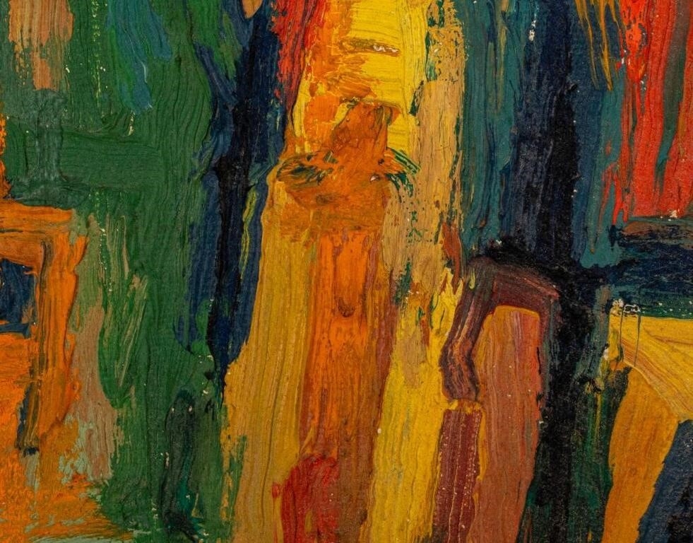 George Morrison | abstract oil on masonite (Circa 1950) | MutualArt