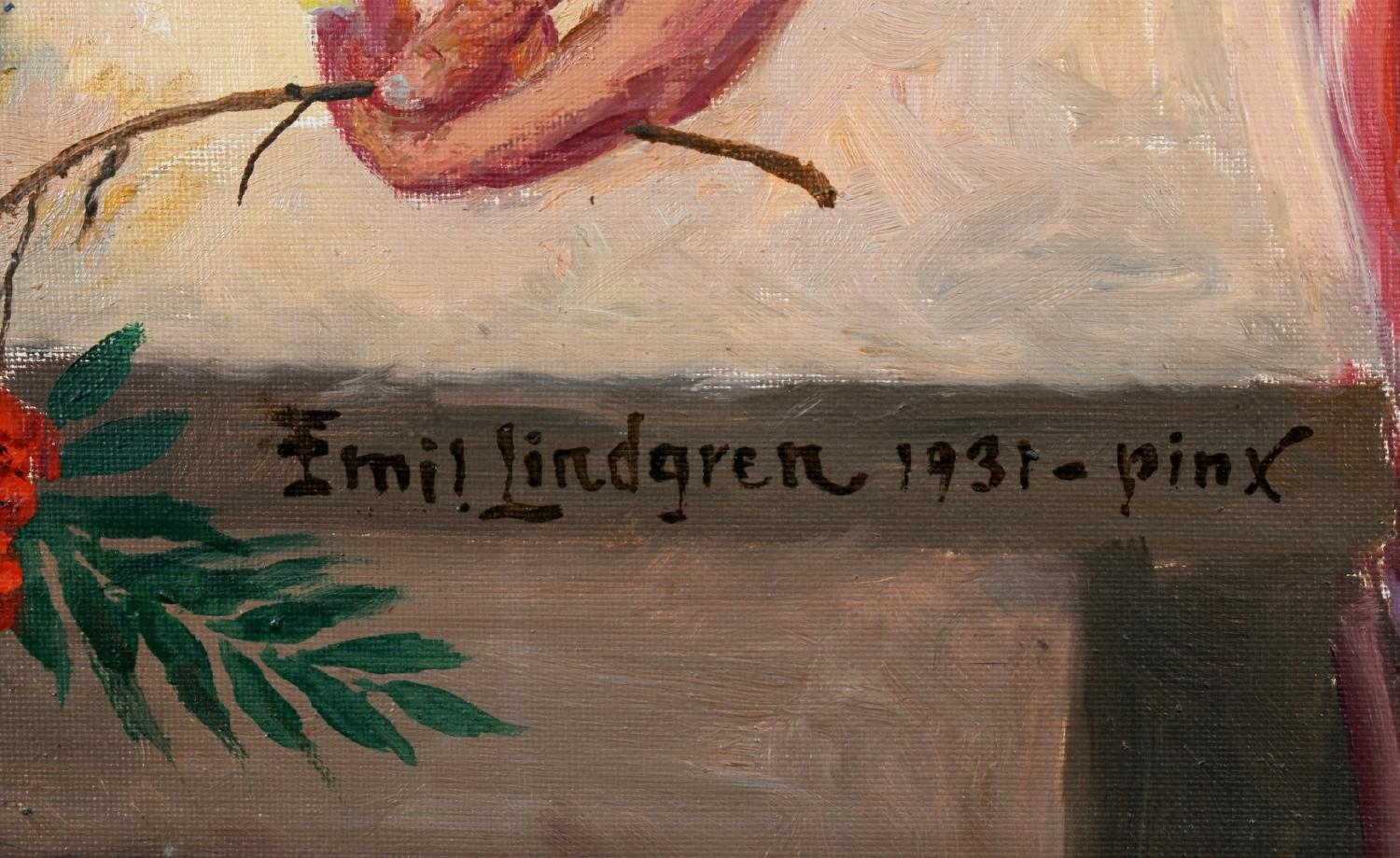 Emil Lindgren | Motif depicting a dalecarlian hill arranging a bouquet ...