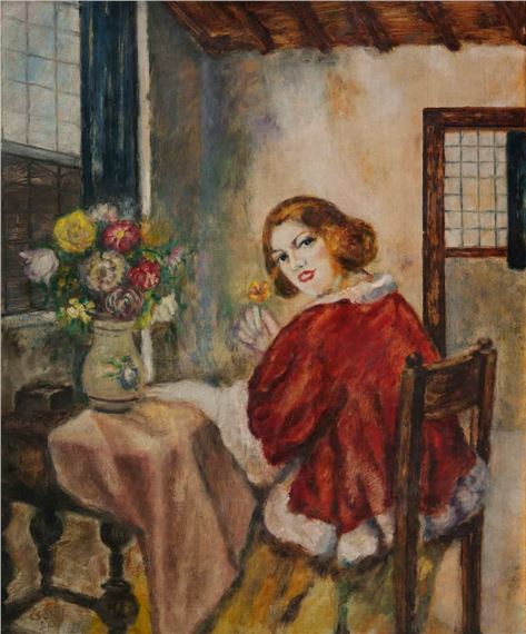 Istvan Csók | Vörös hajú hölgy enteriőrben | MutualArt