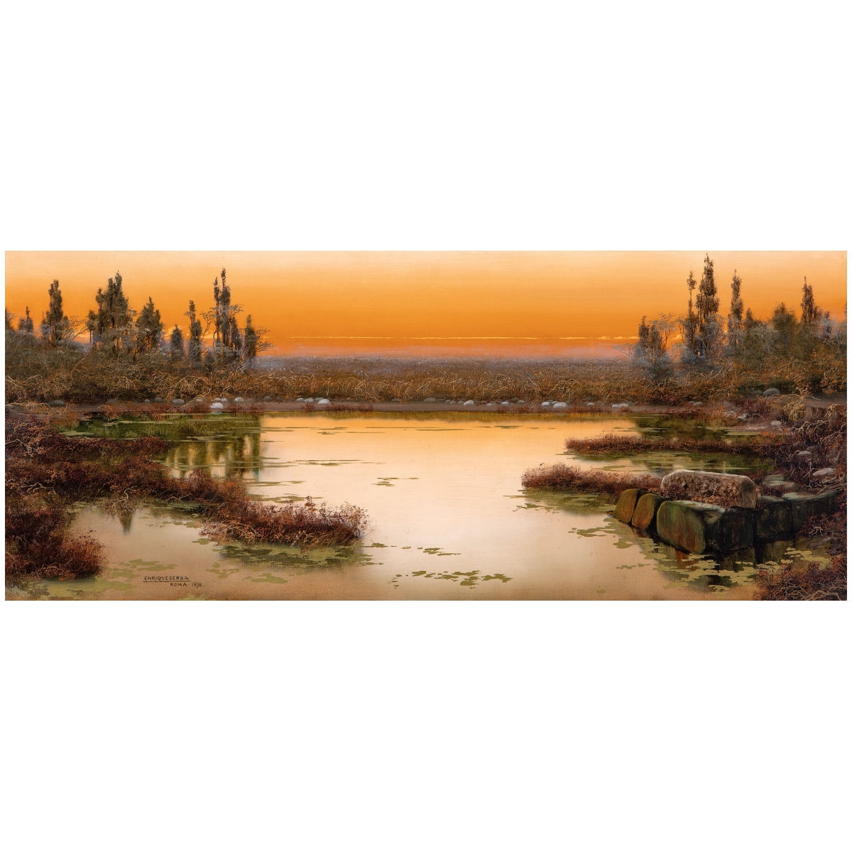 Enrique Serra y Auque | Pontine marshes in the twilight. (1896) | MutualArt