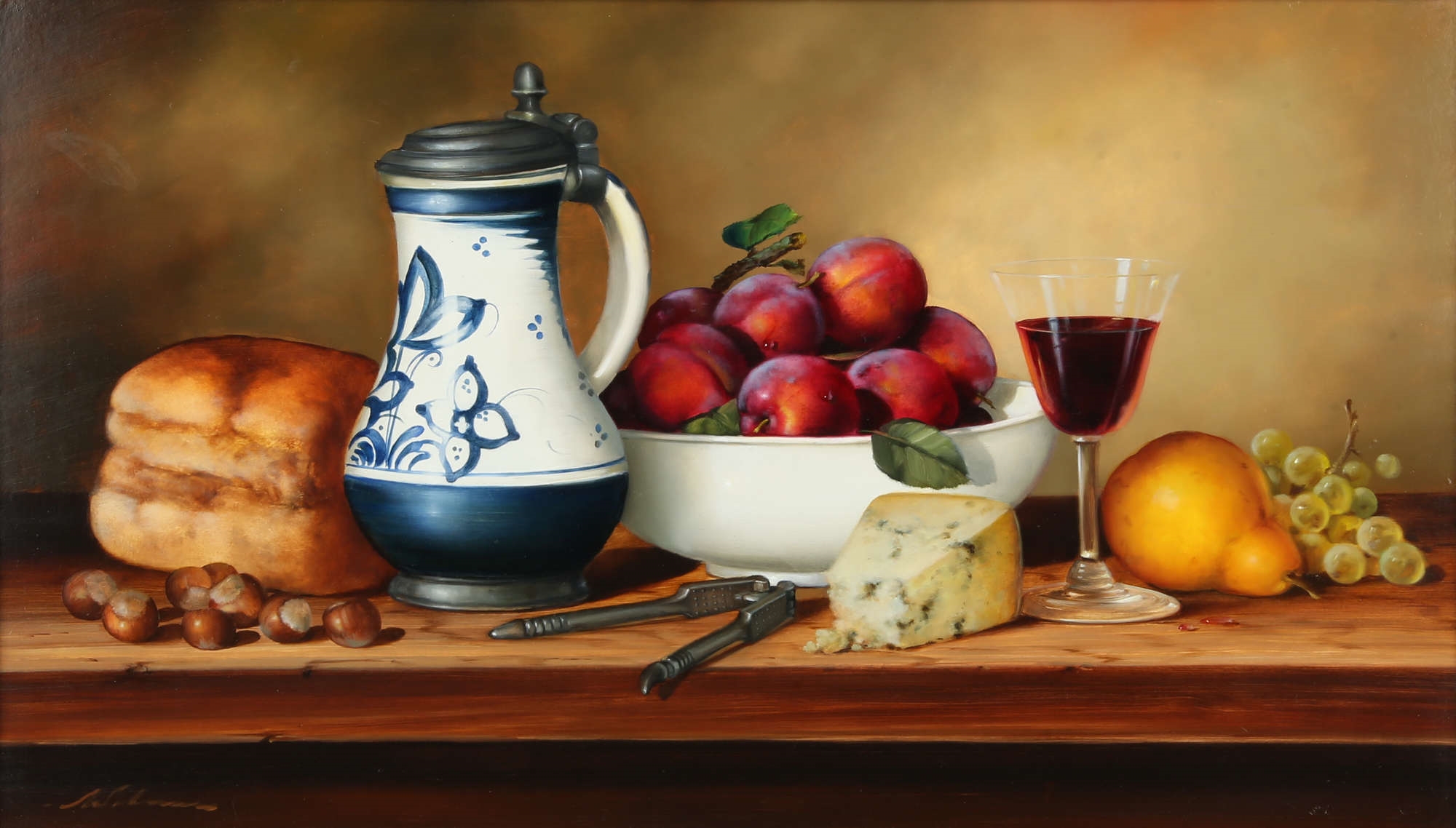 Paul Wilson | still life with fruit and wine | MutualArt