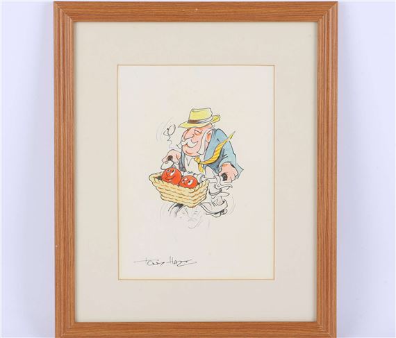Tony Hart | Colonel Snodgrass riding a bicycle, | MutualArt