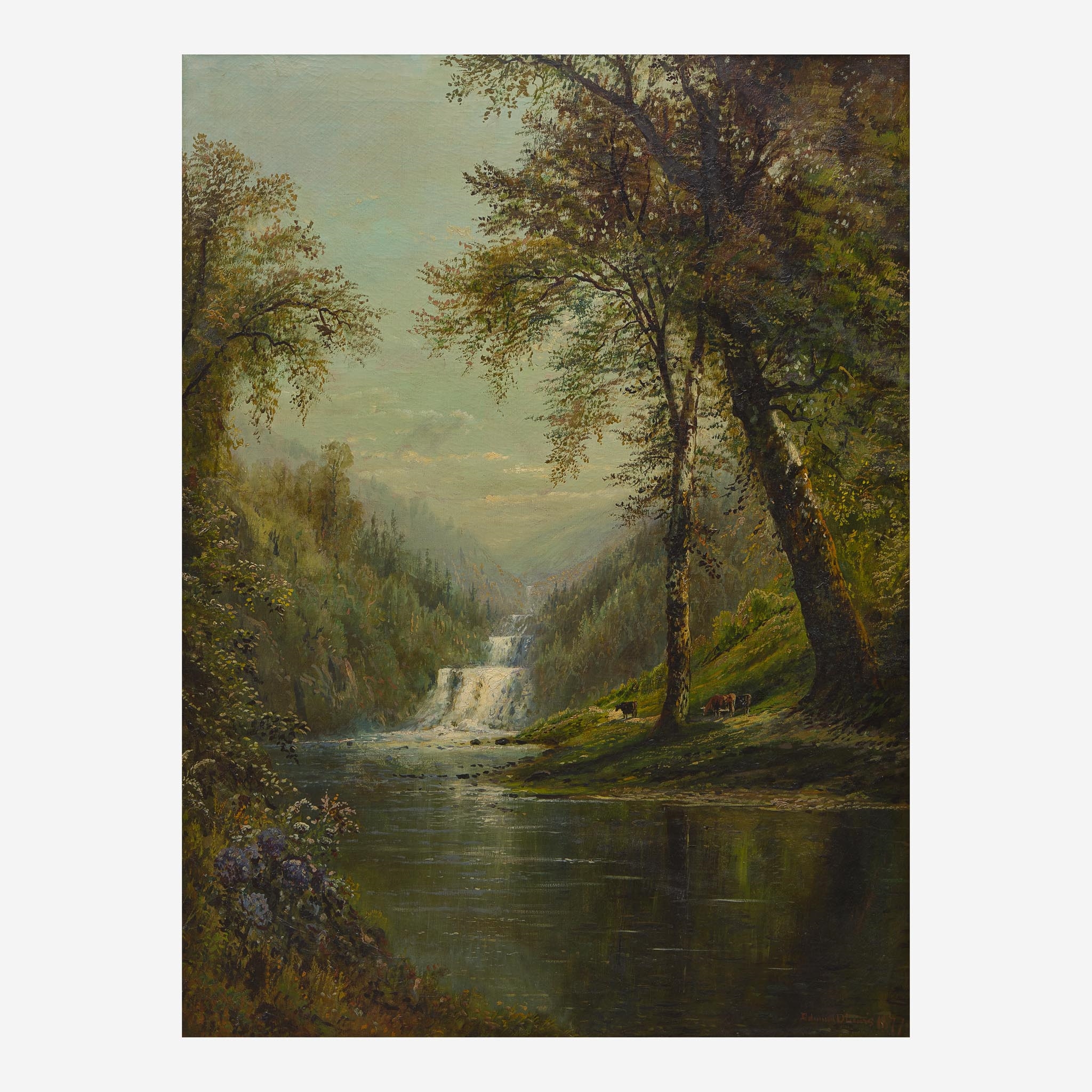 Edmund Darch Lewis | Cascading Waterfall in Spring Landscape (1877 ...