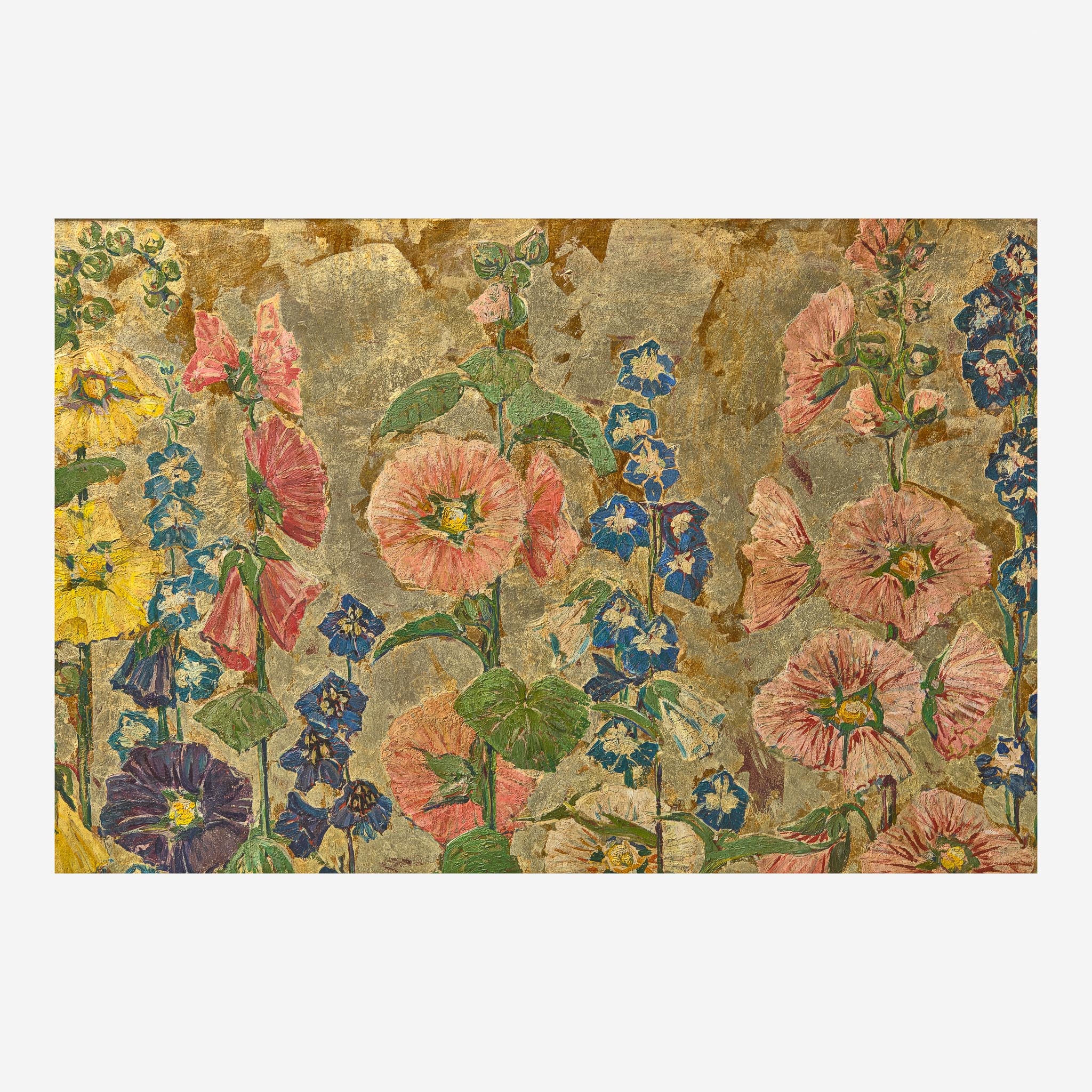 Mary Elizabeth Price | Hollyhock and Delphinium Screen (Circa 1925 ...