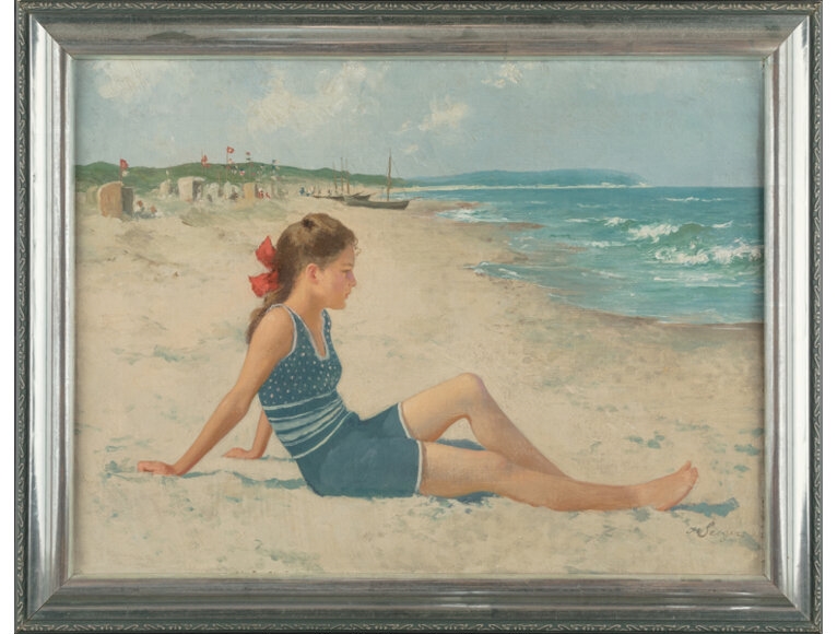 Hermann Seeger | Girl on a beach of the Baltic Sea | MutualArt