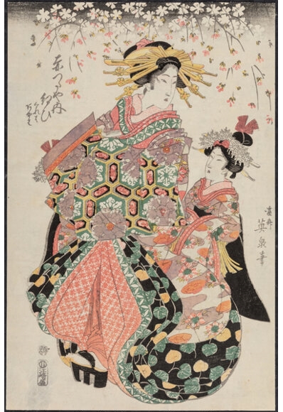 Keisai Eisen | The Courtesan Benibi and Her Kamuro Kureha and Ayuba of ...