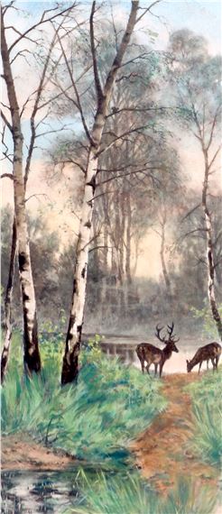 Arthur William Head | DEER AT THE WATERHOLE (1902) | MutualArt