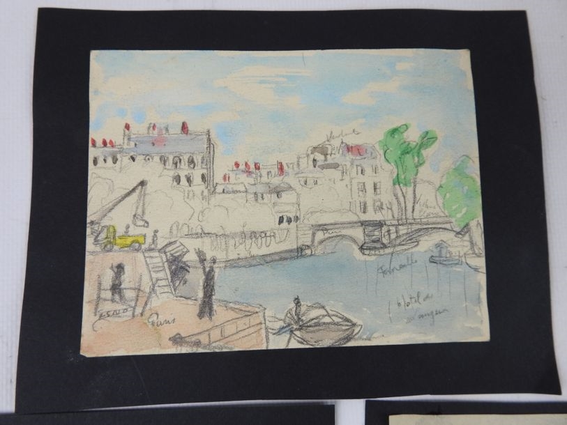 Ferdinand Desnos | lot of seven drawings with rehauts of colors on ...