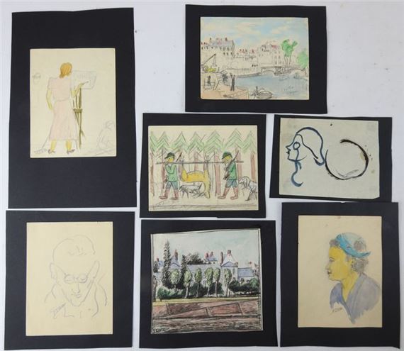 Ferdinand Desnos | lot of seven drawings with rehauts of colors on ...