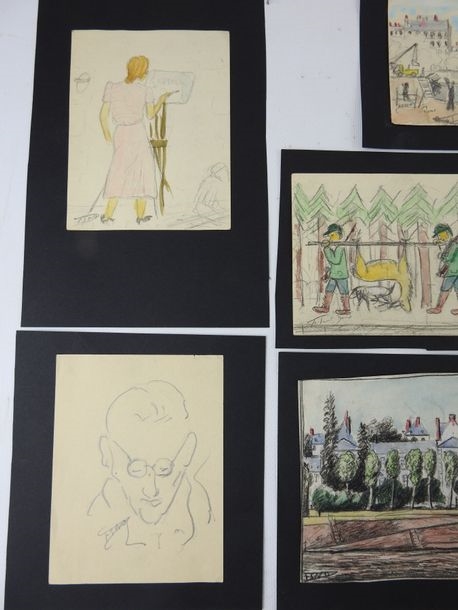 Ferdinand Desnos | lot of seven drawings with rehauts of colors on ...