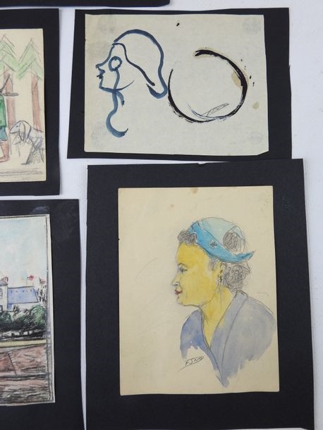 Ferdinand Desnos | lot of seven drawings with rehauts of colors on ...