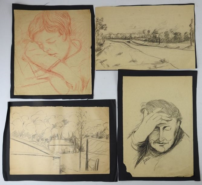 Ferdinand Desnos | lot of four drawings on paper representing portraits ...