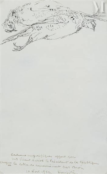 Leonard Tsuguharu Foujita | Croquis pour Vincent Auriol, Les faisans ...
