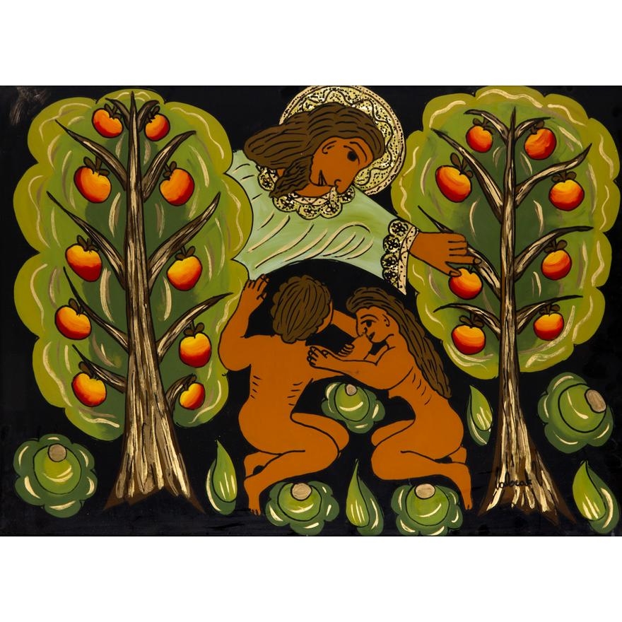 Zdzislaw Walczak | Adam and Eve hiding from God (1986) | MutualArt