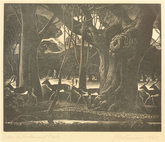James Bateman | Deer in Richmond Park (1948) | MutualArt