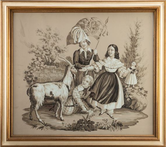 German School, 19th Century | Spielende Kinder mit einer Fahne mit ...