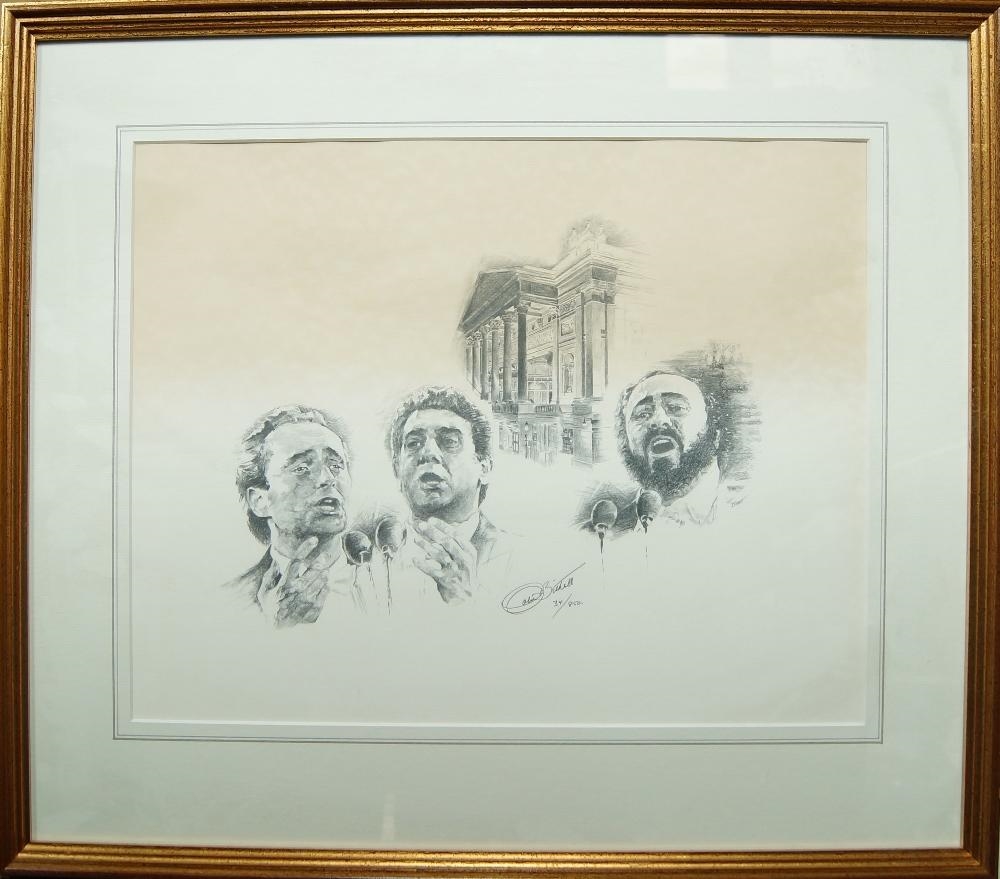 British School, 20th Century | Sketches of Pavarotti and other figures ...