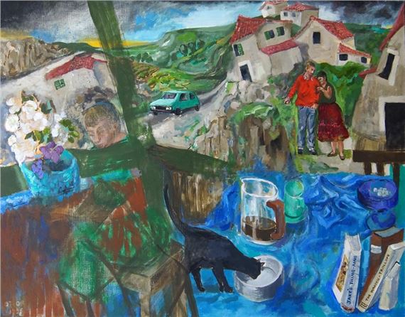 James P. Power | Still life with cat and figures in a landscape (1995 ...