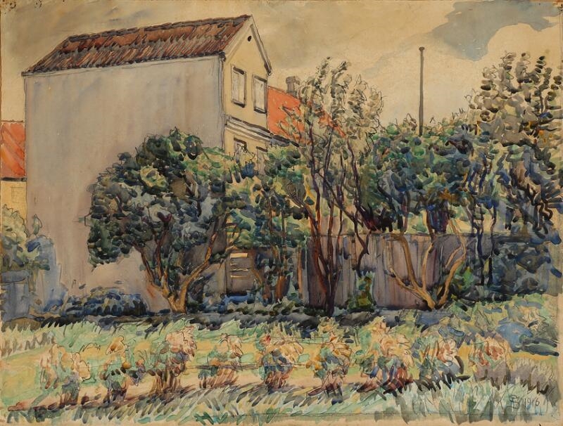 Fritz Syberg | “Gamle Huse i Valdals Have” (1916) | MutualArt