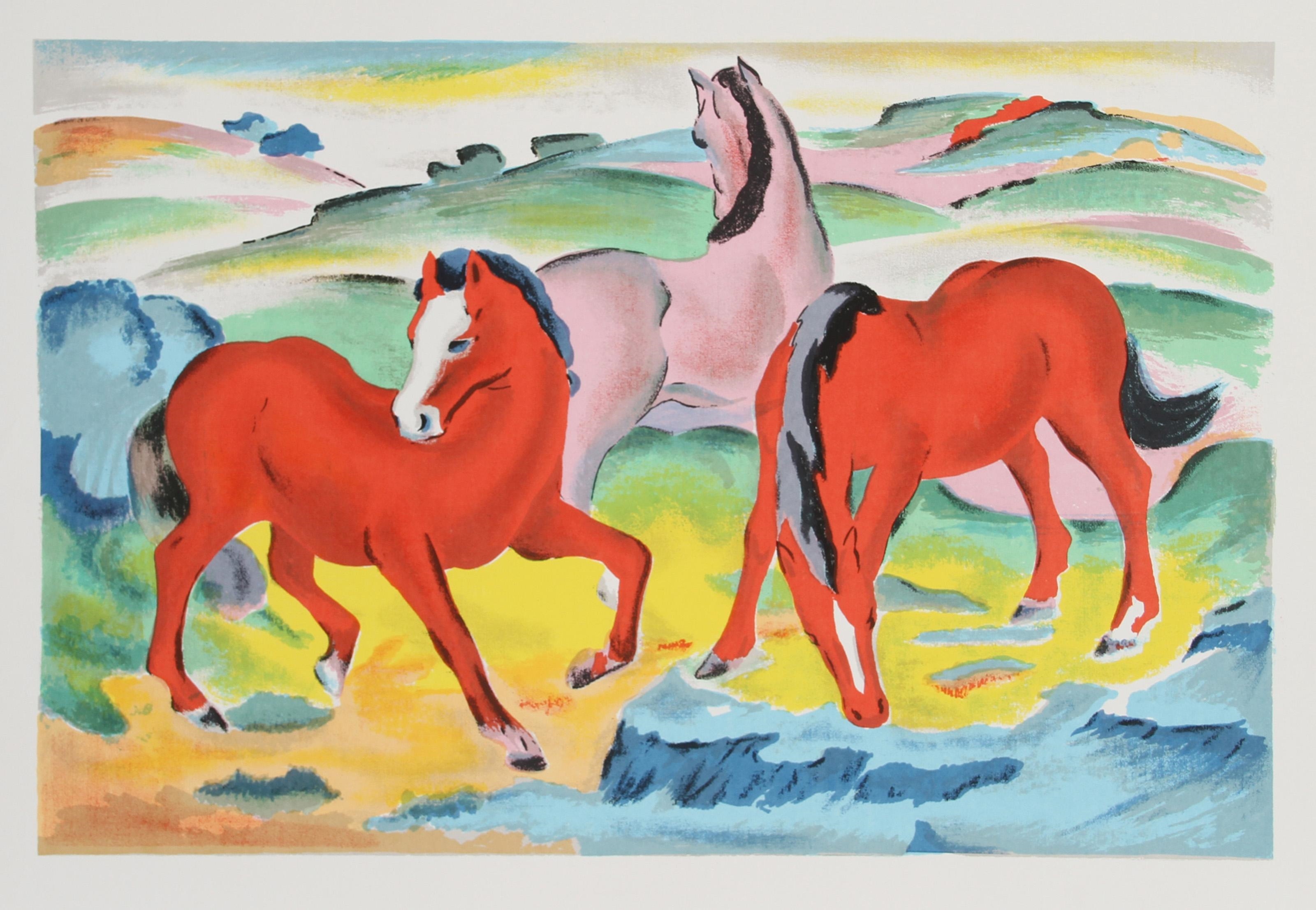 Franz Marc | Three Horses in Landscape (Circa 1960s) | MutualArt