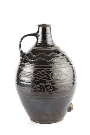 Michael Cardew | Cider Flagon with a dark treacle glaze, sgraffito ...
