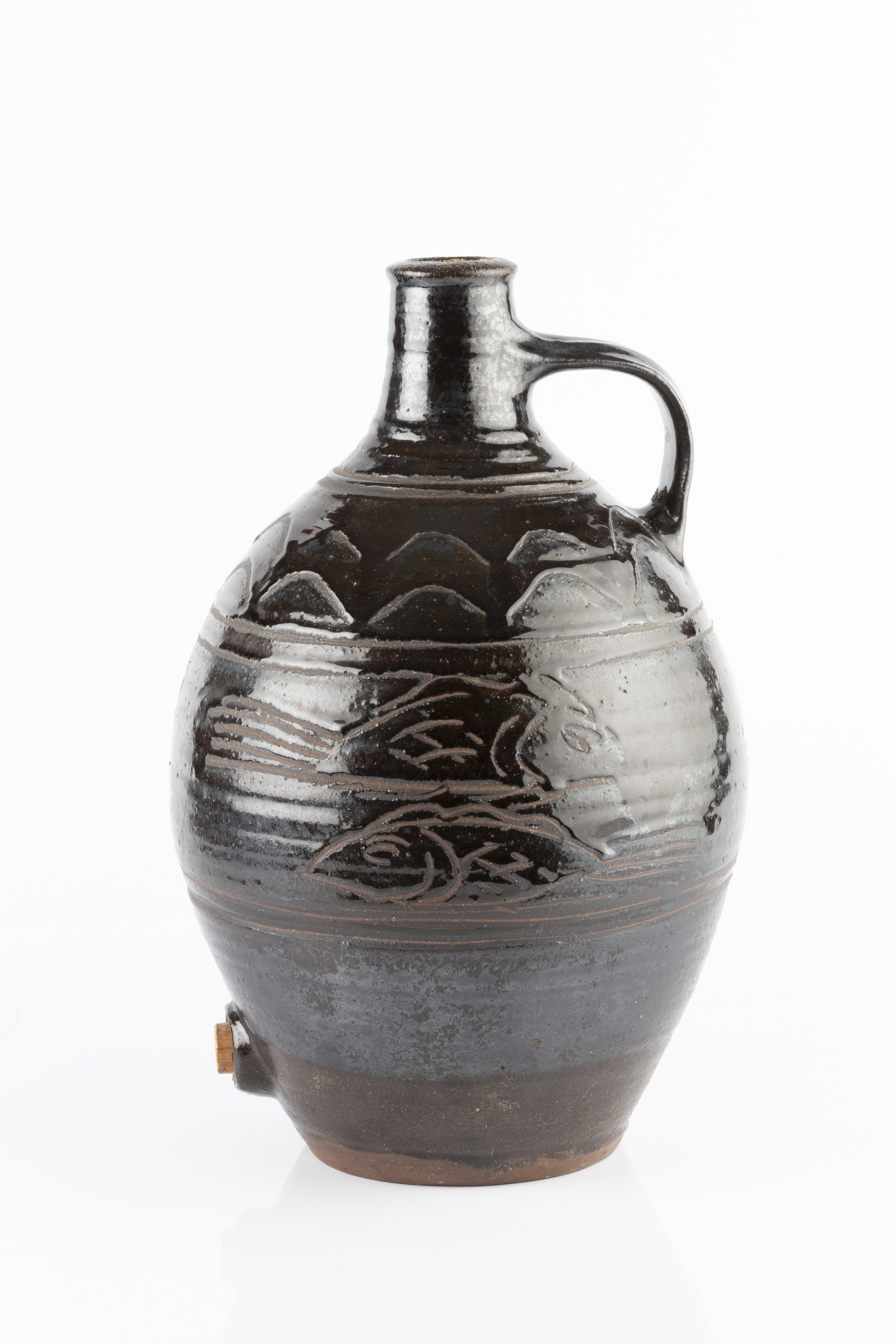Michael Cardew | Cider Flagon with a dark treacle glaze, sgraffito ...