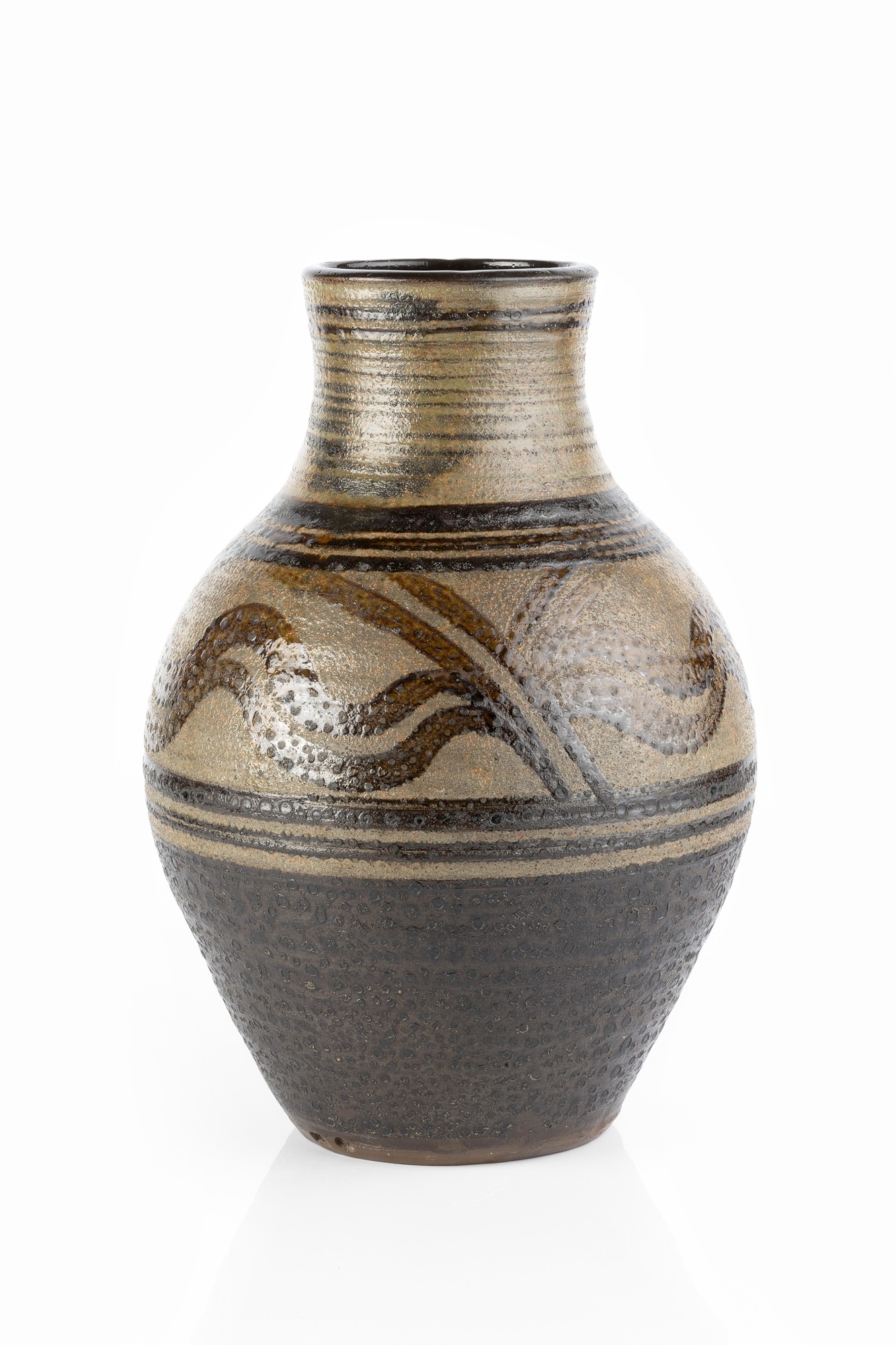 Michael Cardew | Large vase dark bands of glaze with honey coloured ...