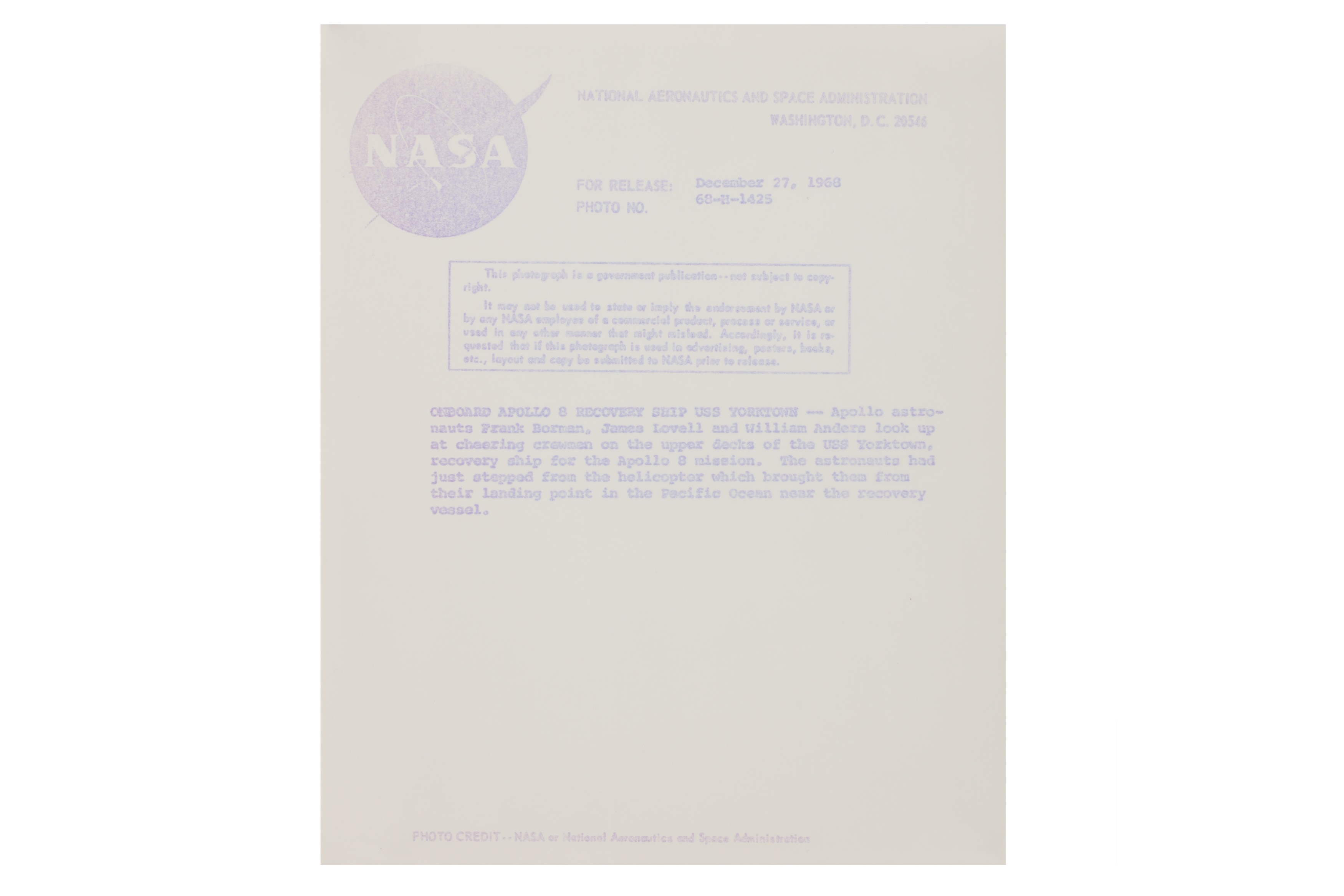 NASA | Onboard Apollo 8 Recovery Ship USS Yorktown | MutualArt