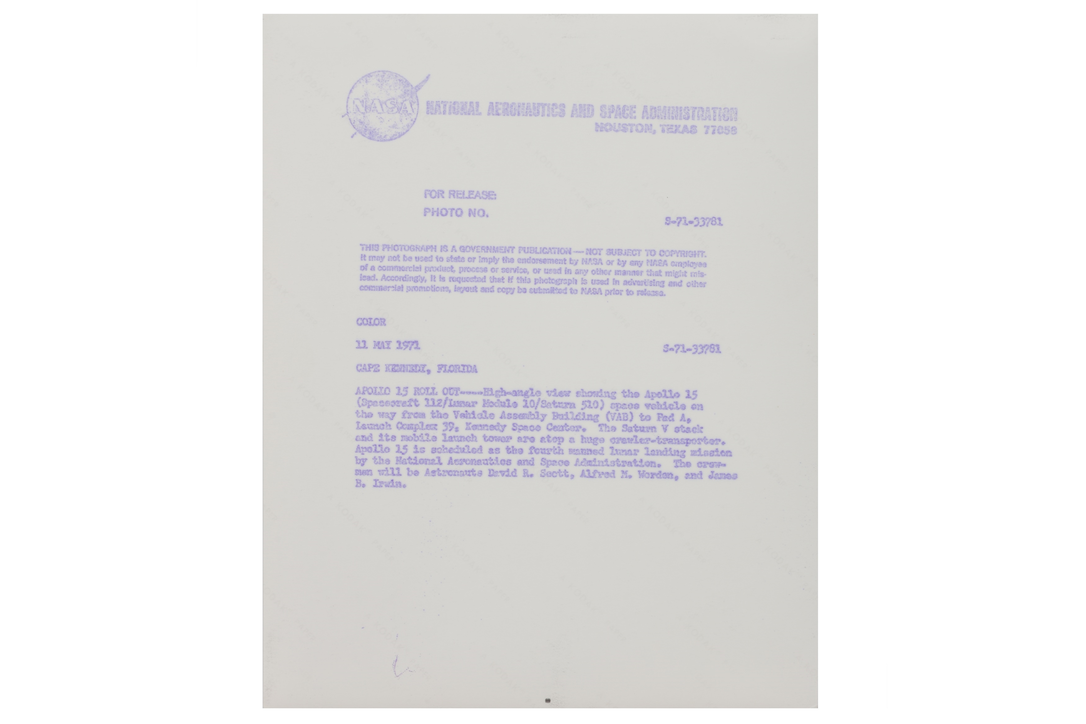 NASA | Apollo 15 Rollout | MutualArt