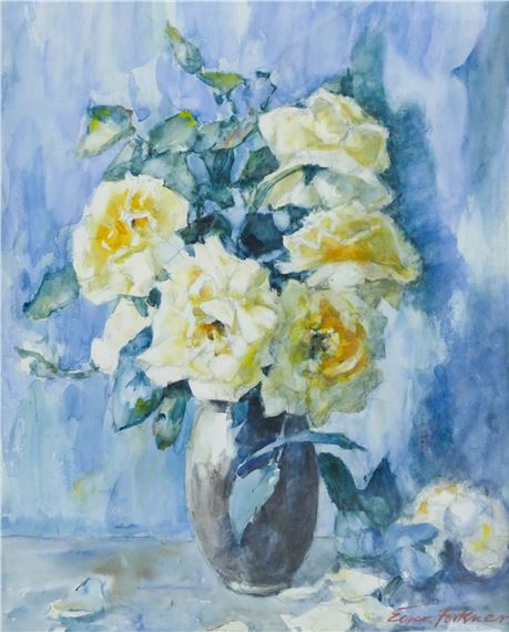 J. Edgar Forkner | Edgar Forkner ''White Roses Still Life'' Watercolor ...