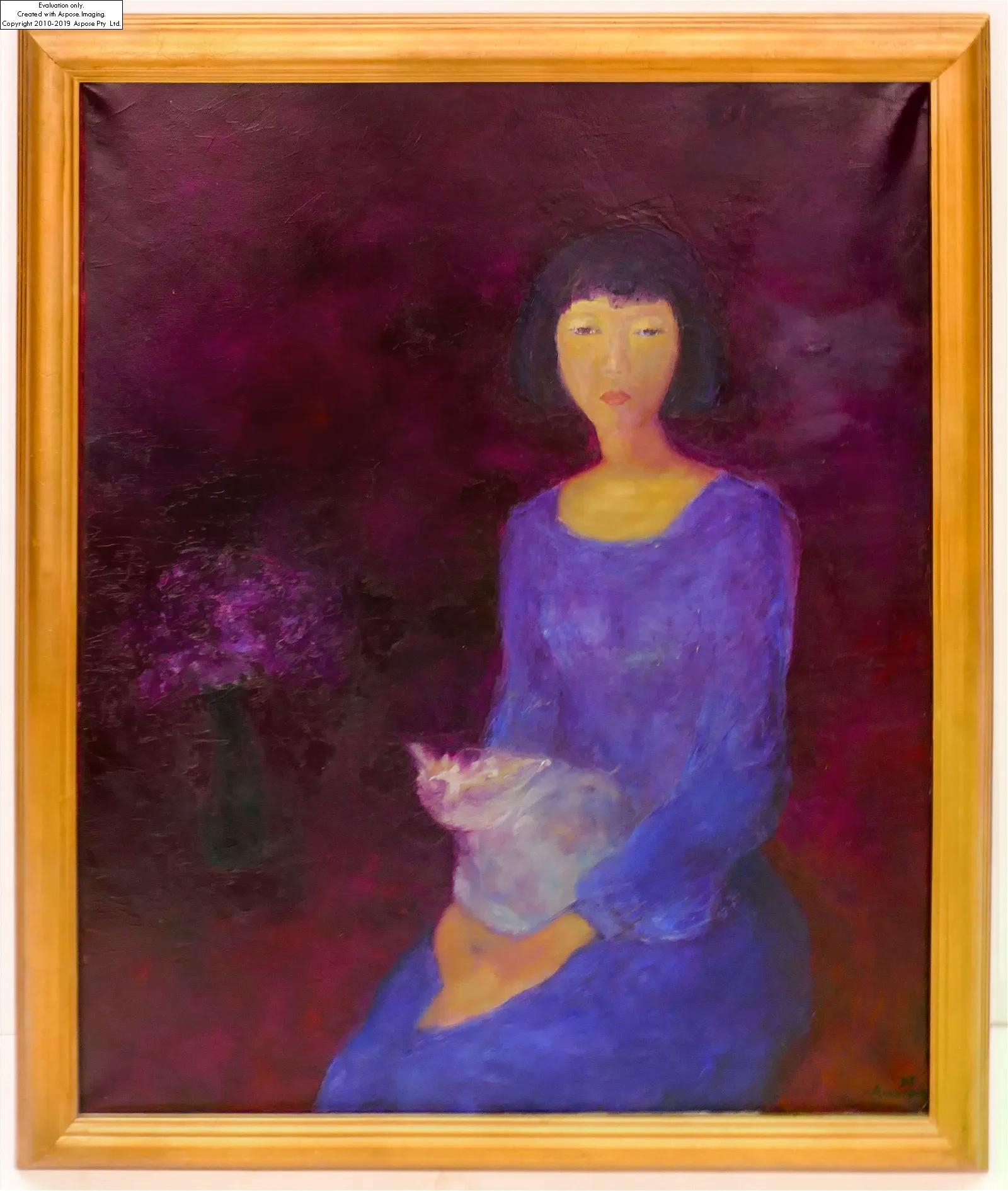 Tran Tuan | Tran Tuan ''Tran Mai Hoa with Cat'' 1998 Oil (1998) | MutualArt