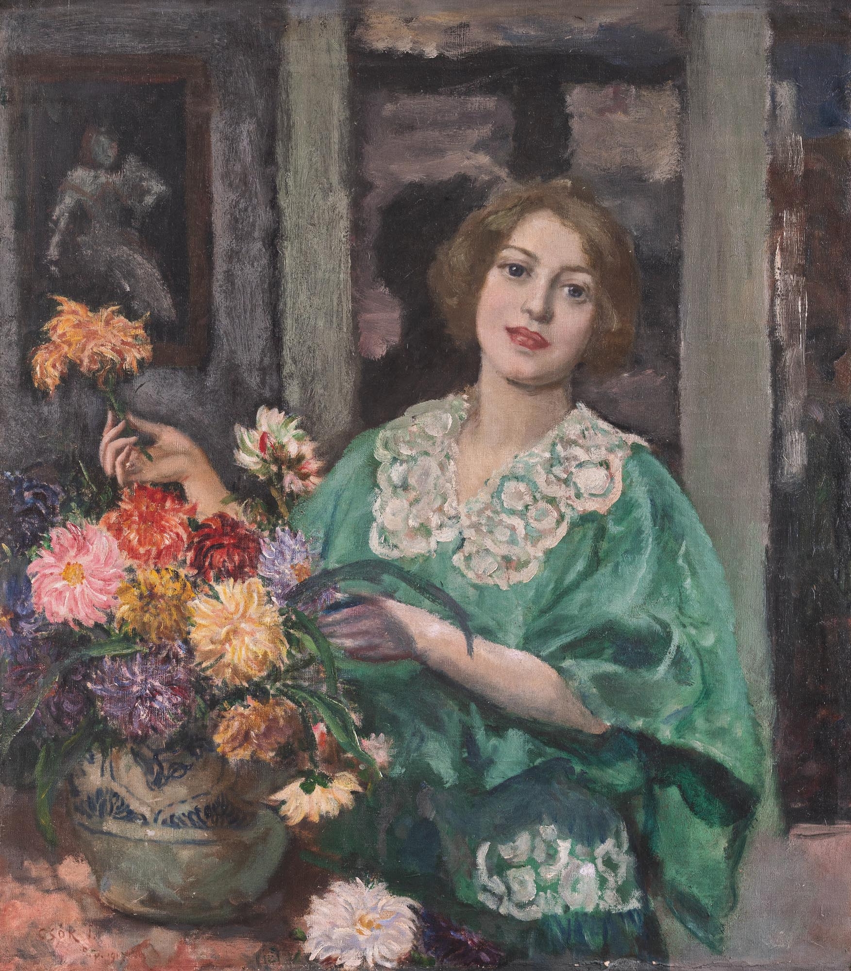 Istvan Csók | Woman in green dress (1917) | MutualArt